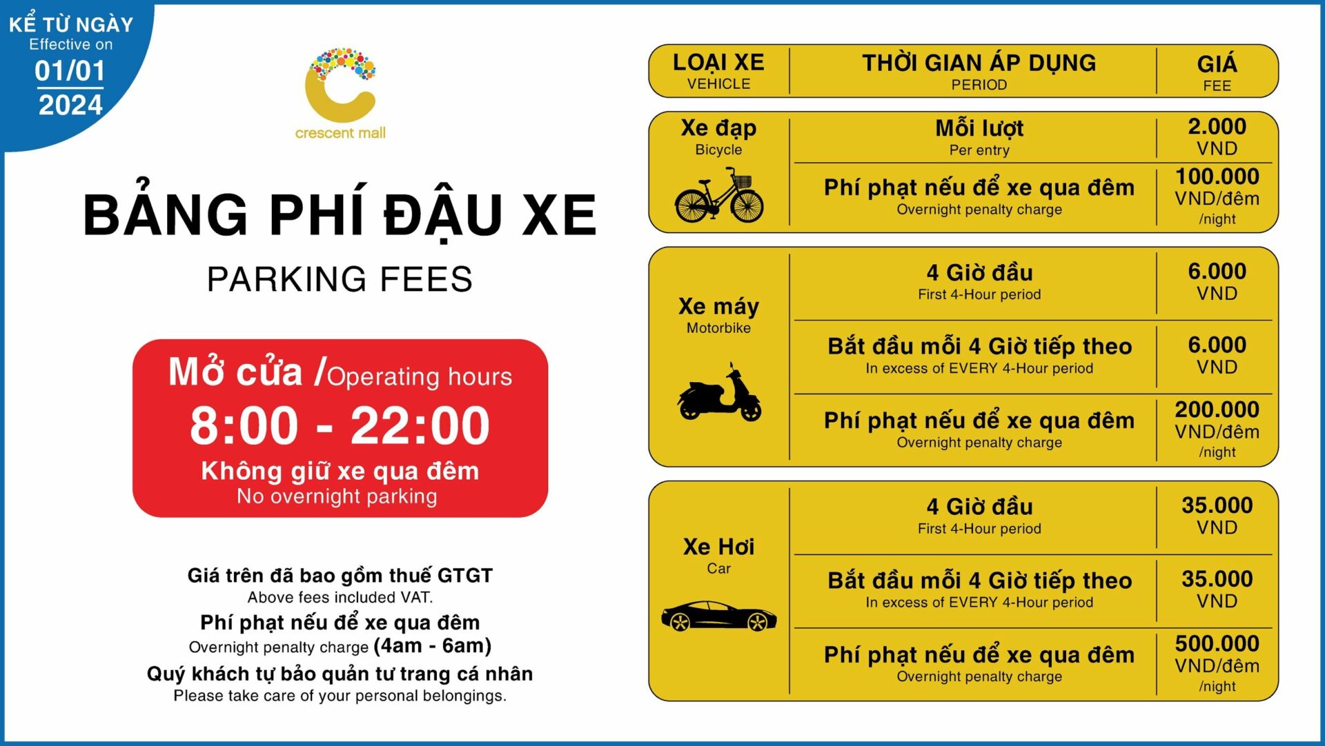 Parking fee adjustment announcement from Crescent Mall - Phú Mỹ Hưng ...